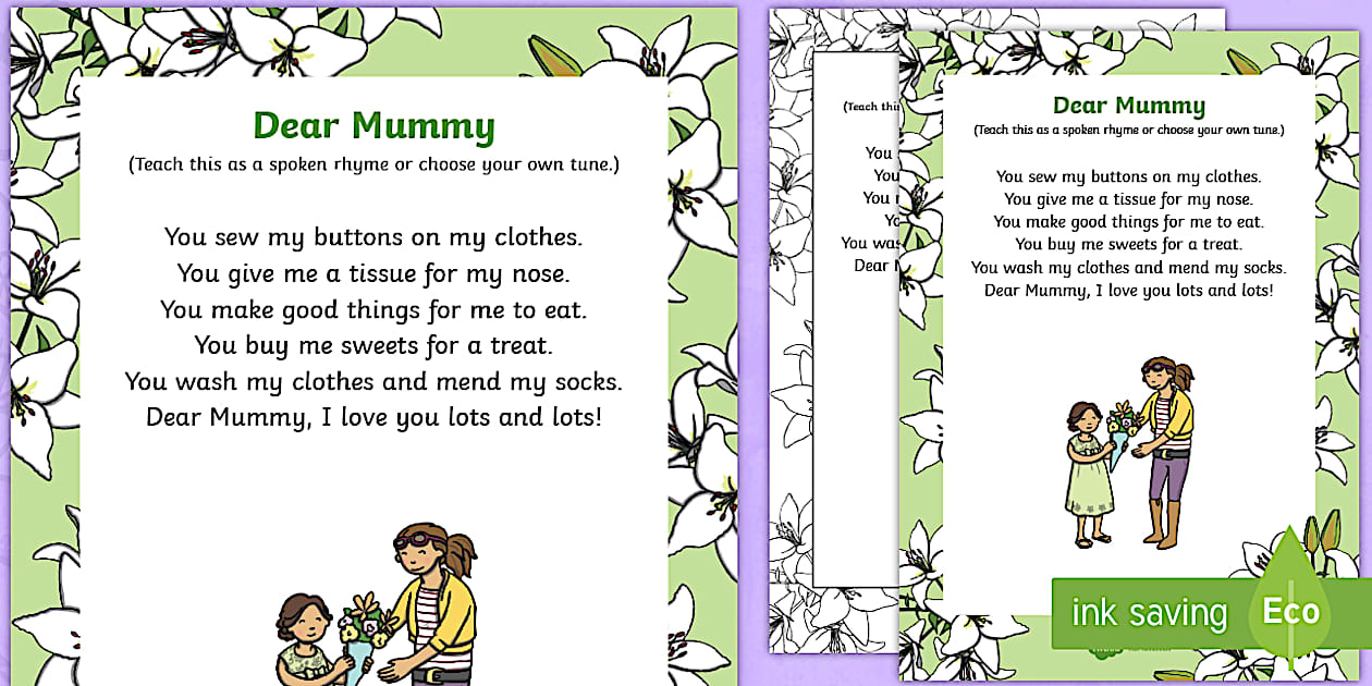 ‘Dear Mummy’ Rhyme | Mother’s Day Poem for Preschoolers