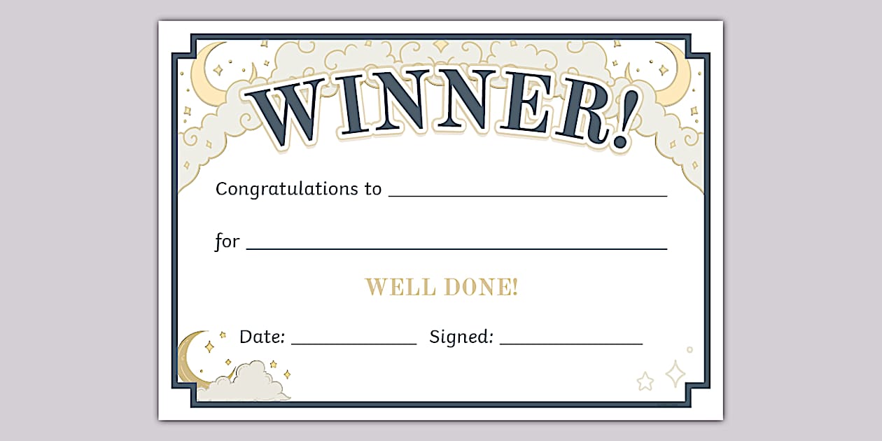 Celestial-Themed Winner! Certificate (teacher made) - Twinkl