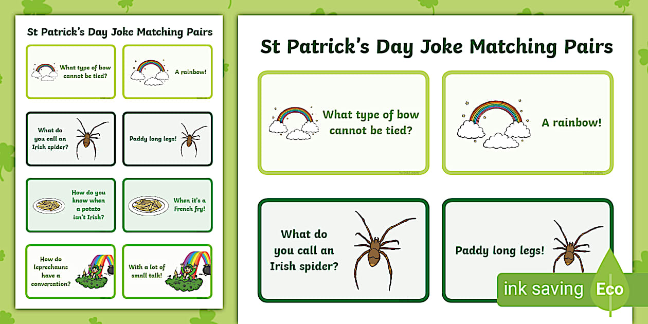 St Patrick's Day Joke Matching Pairs (teacher made) - Twinkl