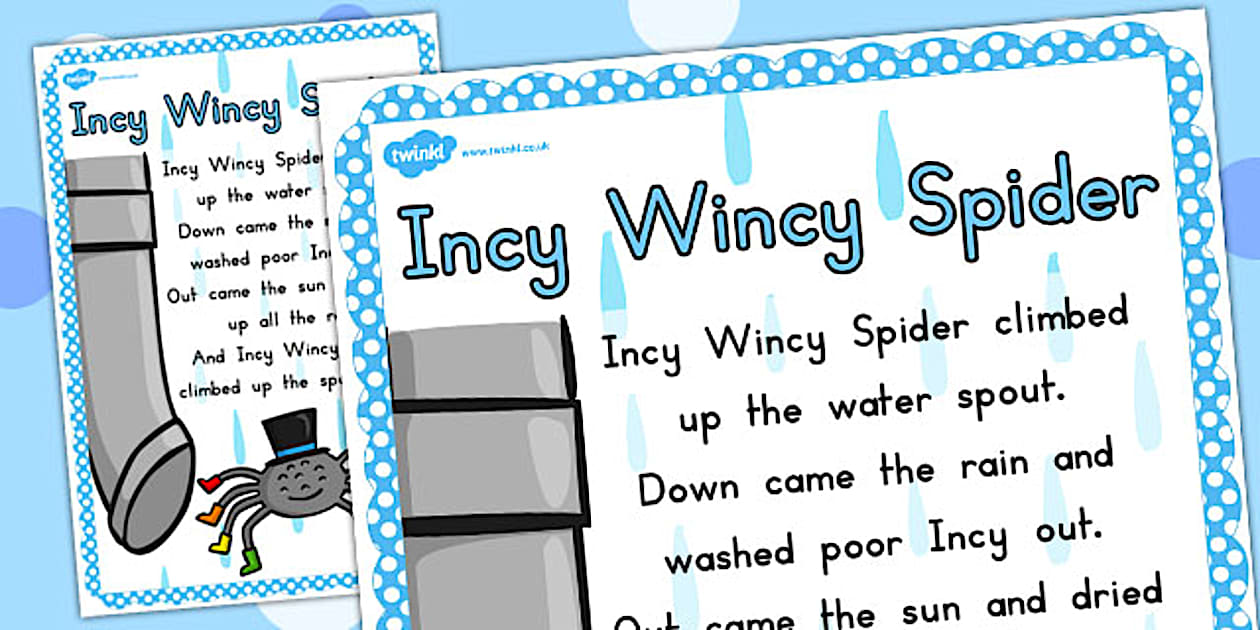Incy Wincy Spider Nursery Rhyme Poster A4