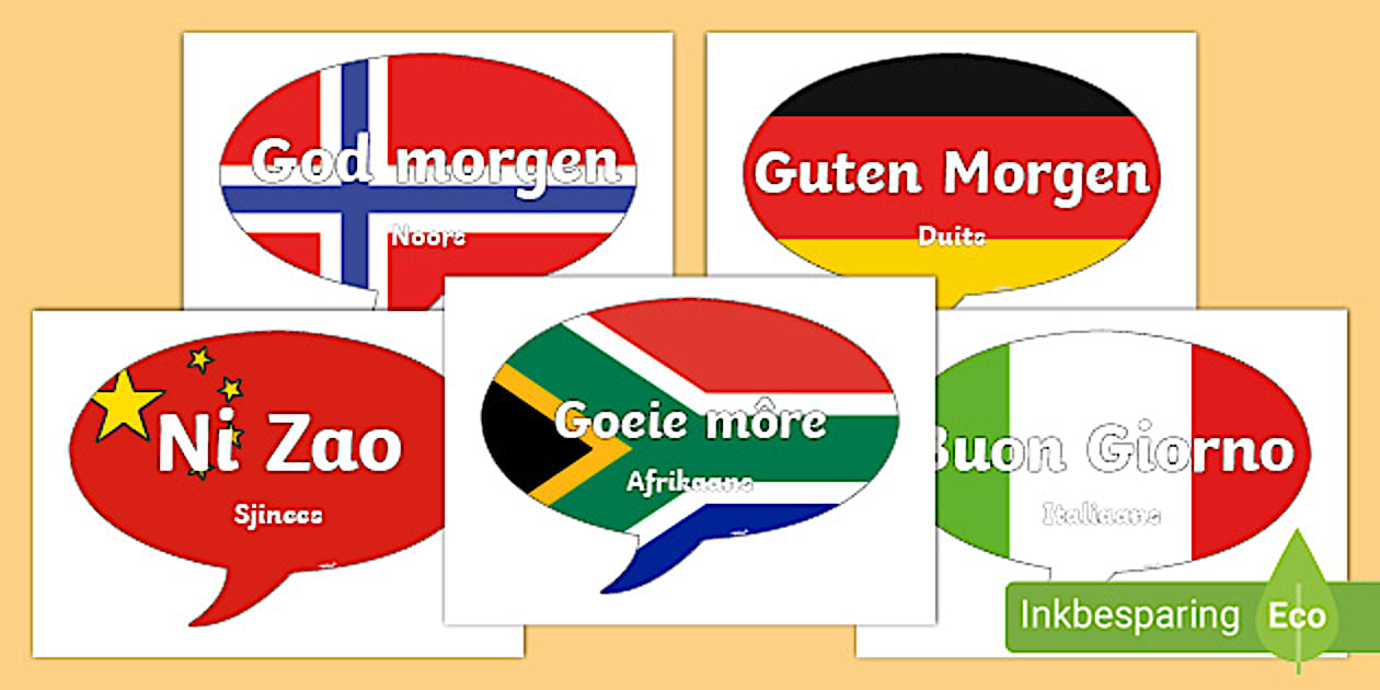 Editable Verskillende Tale - Goeie Môre - Spraakborrels