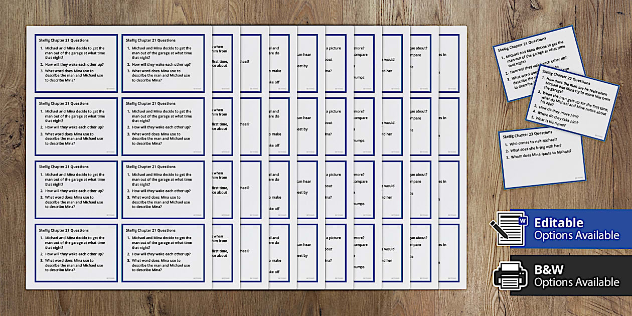 Skellig Chapters 21 - 30 Question Cards (teacher made)