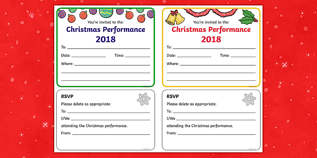 Black and White Christmas Performance Invitation - Twinkl