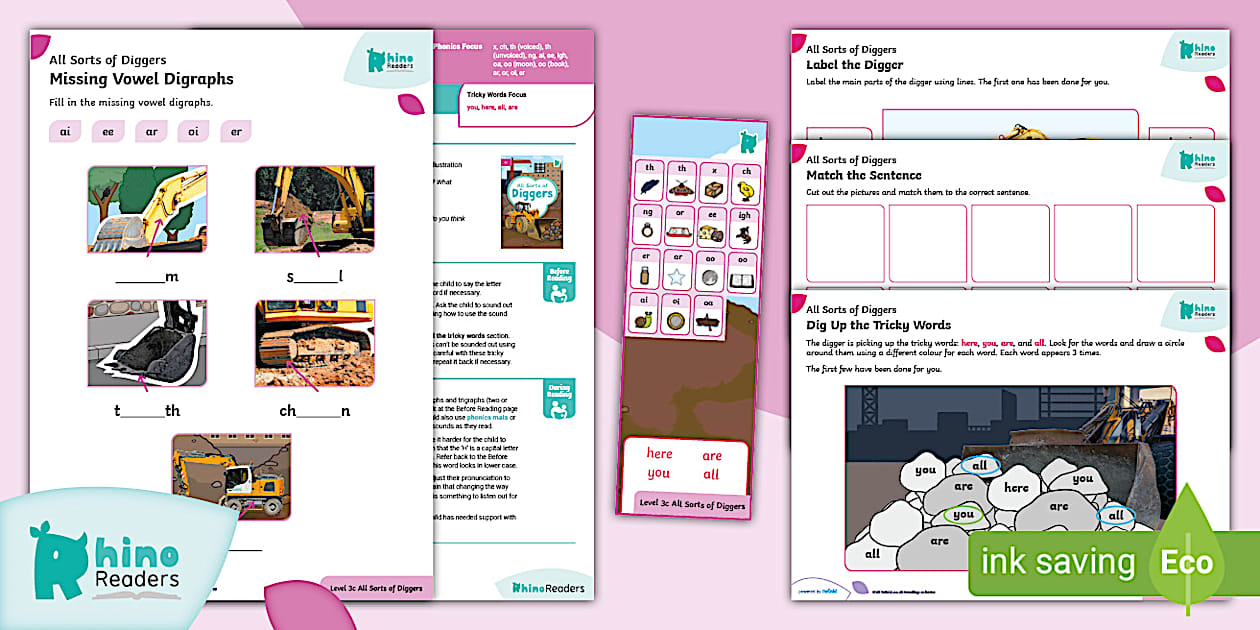 3c All Sorts of Diggers: Resource Pack- Twinkl Rhino Readers