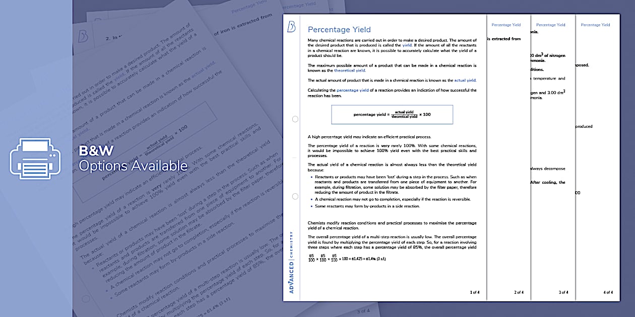 Percentage Yield Information Sheet (teacher made) - Twinkl