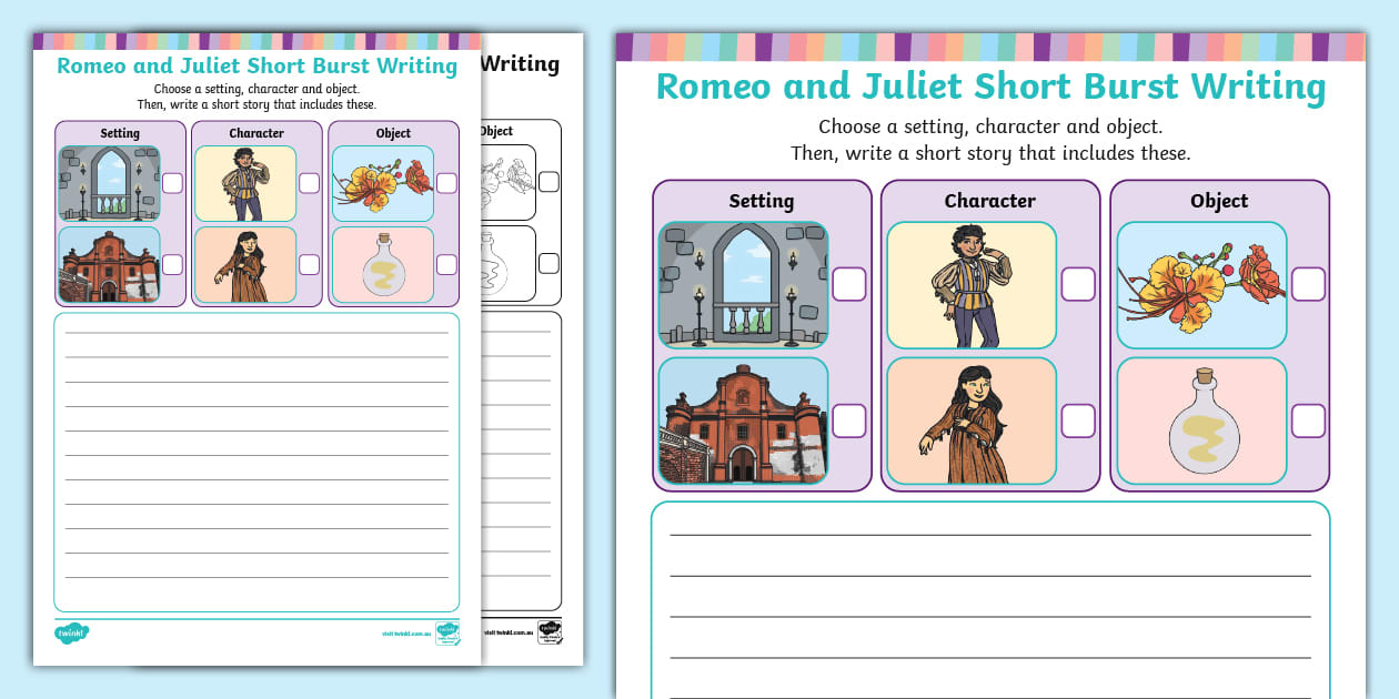 Romeo and Juliet Short Burst Writing Template - Twinkl