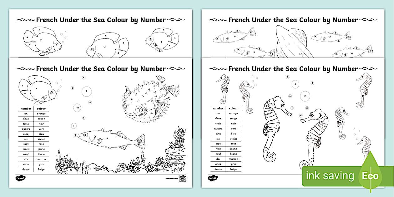 👉 French: Colour By Number - Under the Sea (teacher made)