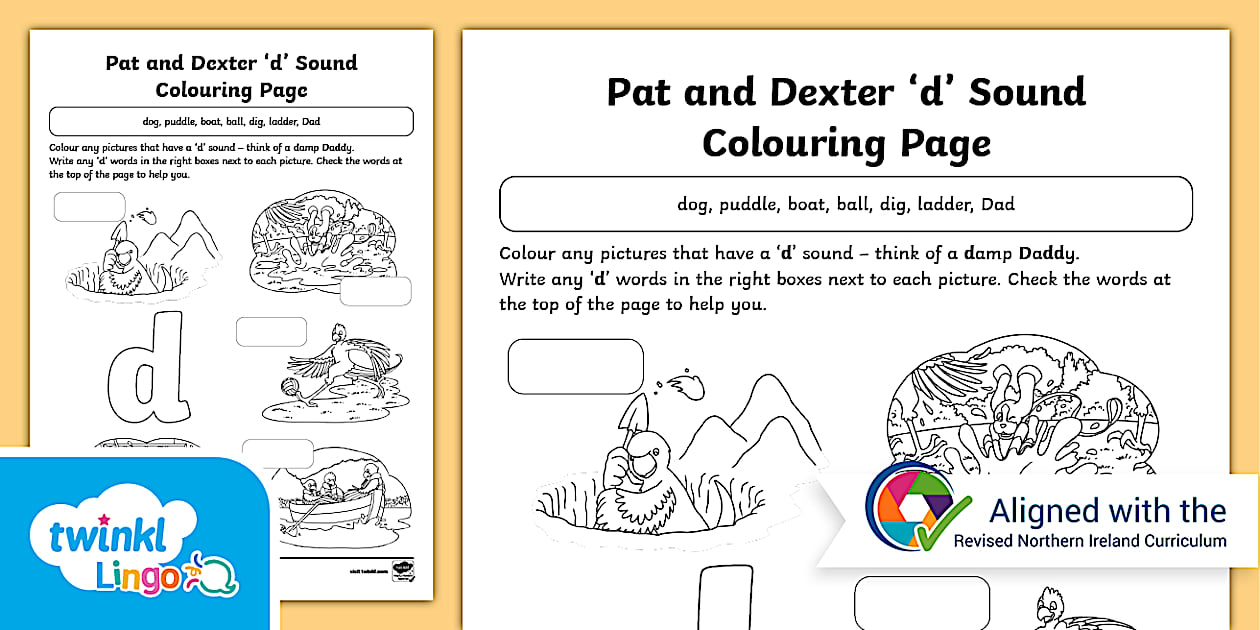 Pat and Dexter 'd' Sound Colouring Page - Twinkl