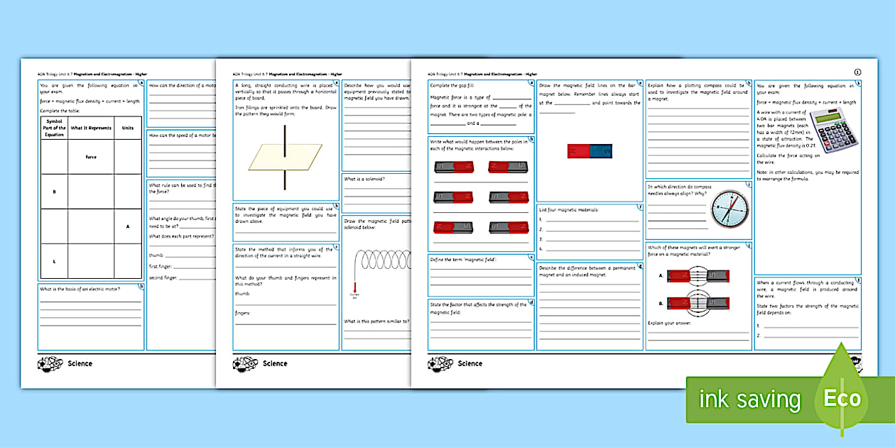 AQA (Combined) Magnetism and Electromagnetism Higher Revision Activity Mat