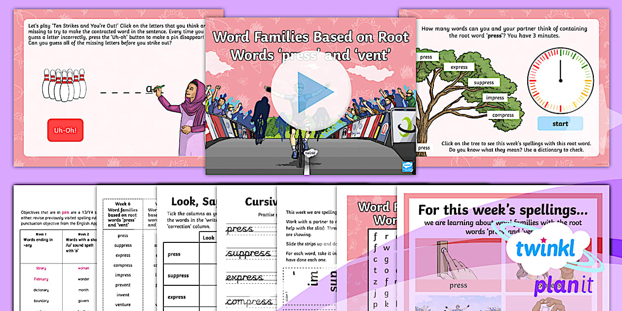 PlanIt Spelling Year 3 Term 3A W6 Word Families Based on Common Words Press