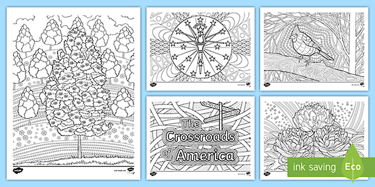 Indiana State Symbols Mindfulness Coloring Sheets
