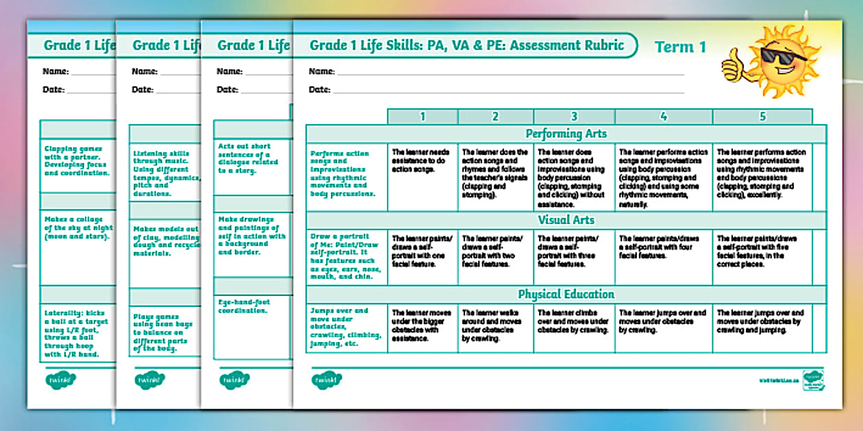 Grade 1: Life Skills: PA, VA & PE Rubric (teacher made)