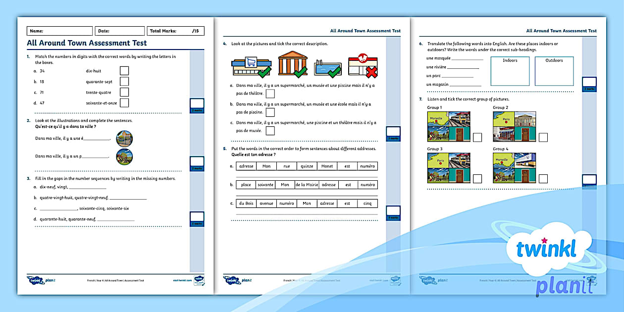 👉 French: All Around Town: Year 4 Assessment Test