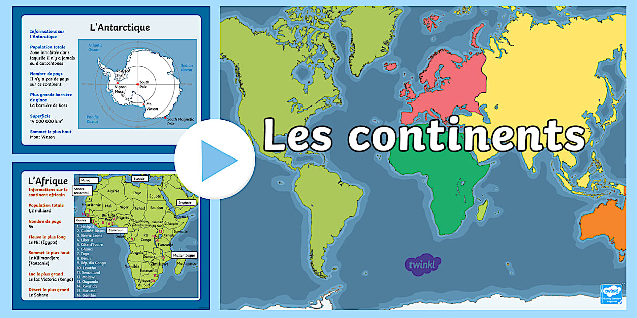 PowerPoint : les continents (teacher made) - Twinkl