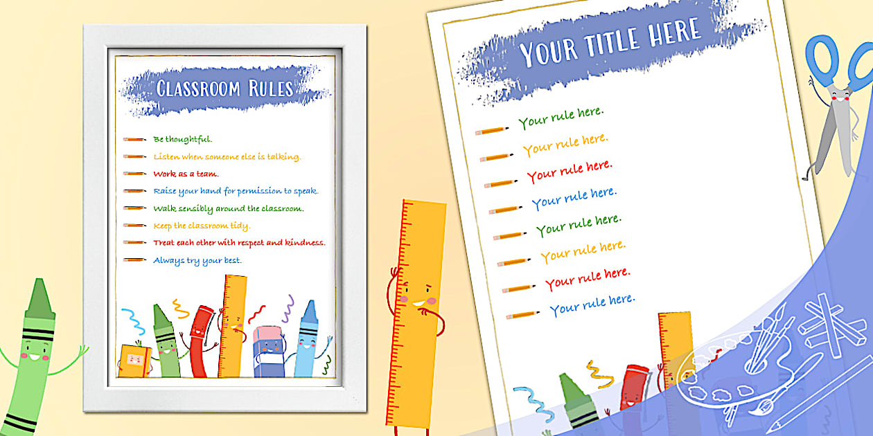 Stationery Characters Back to School Classroom Rules Poster