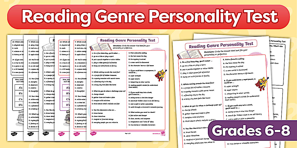 Reading Genre Personality Test for 6th-8th Grade