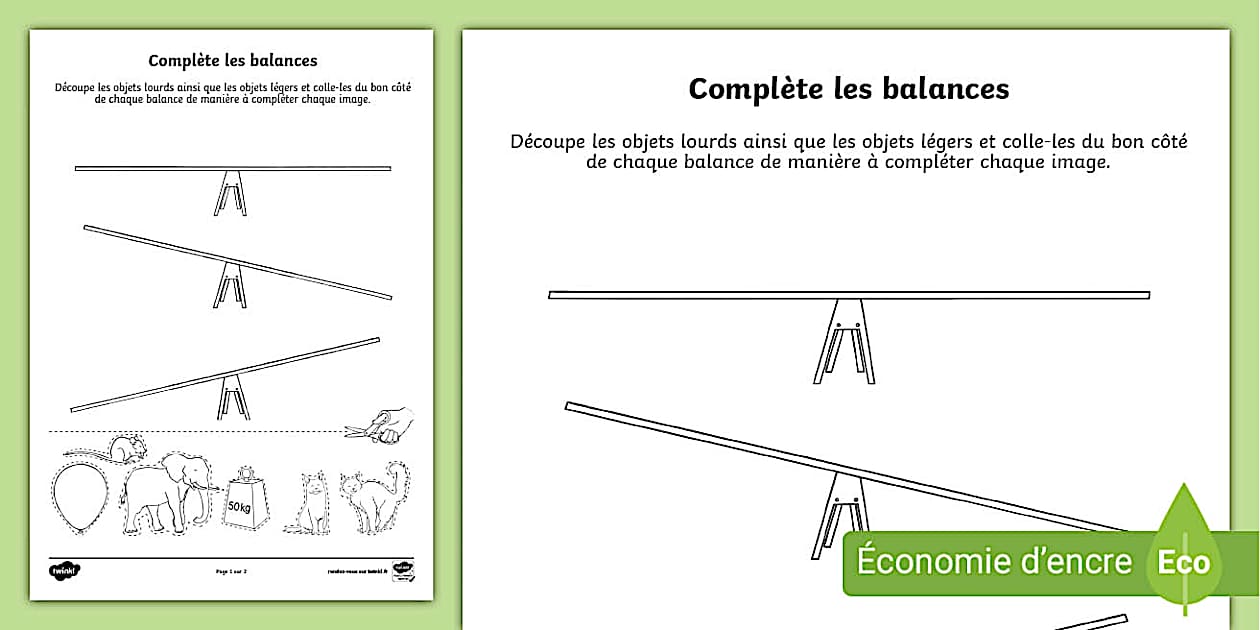 Complète les balances (Teacher-Made) - Twinkl