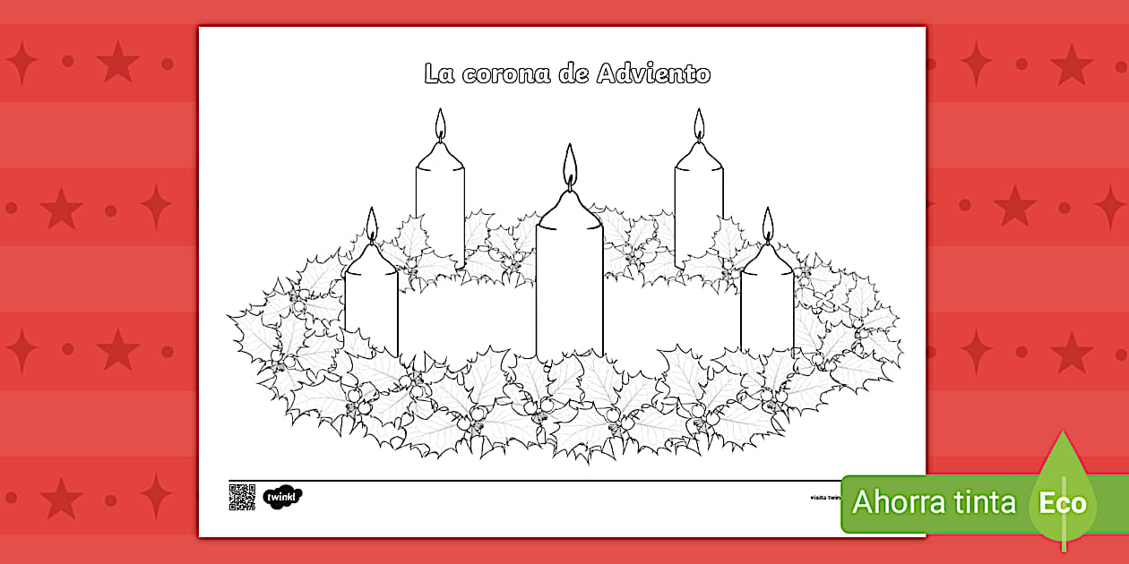 Corona de Adviento para colorear | Recursos Navideños Twinkl