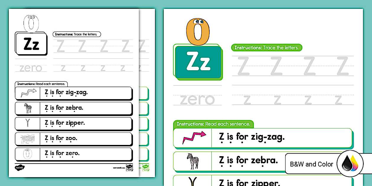 Letter Z Fluency Sentences for ELL Alphabet Worksheet