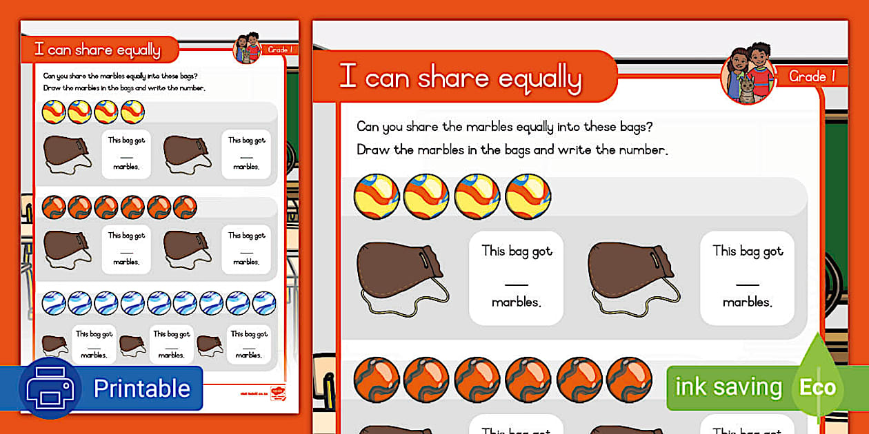 Grade 1 Mathematics: Sharing Marbles Equally Activity Sheet