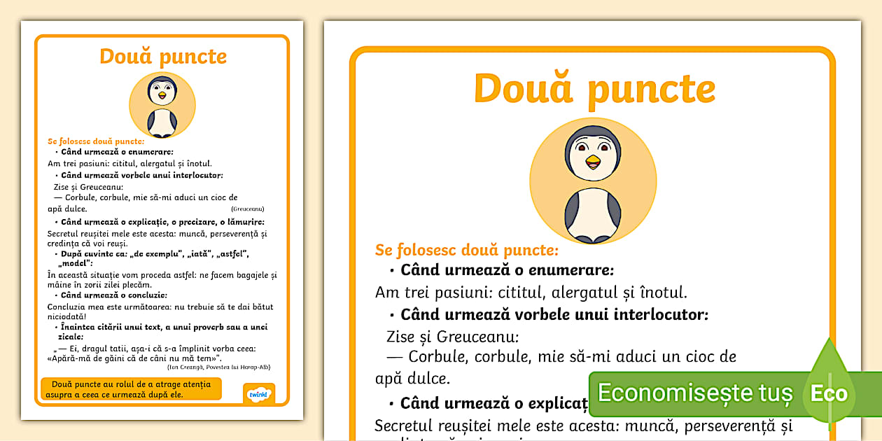 Semne de punctuație: două puncte | Planșă Twinkl România