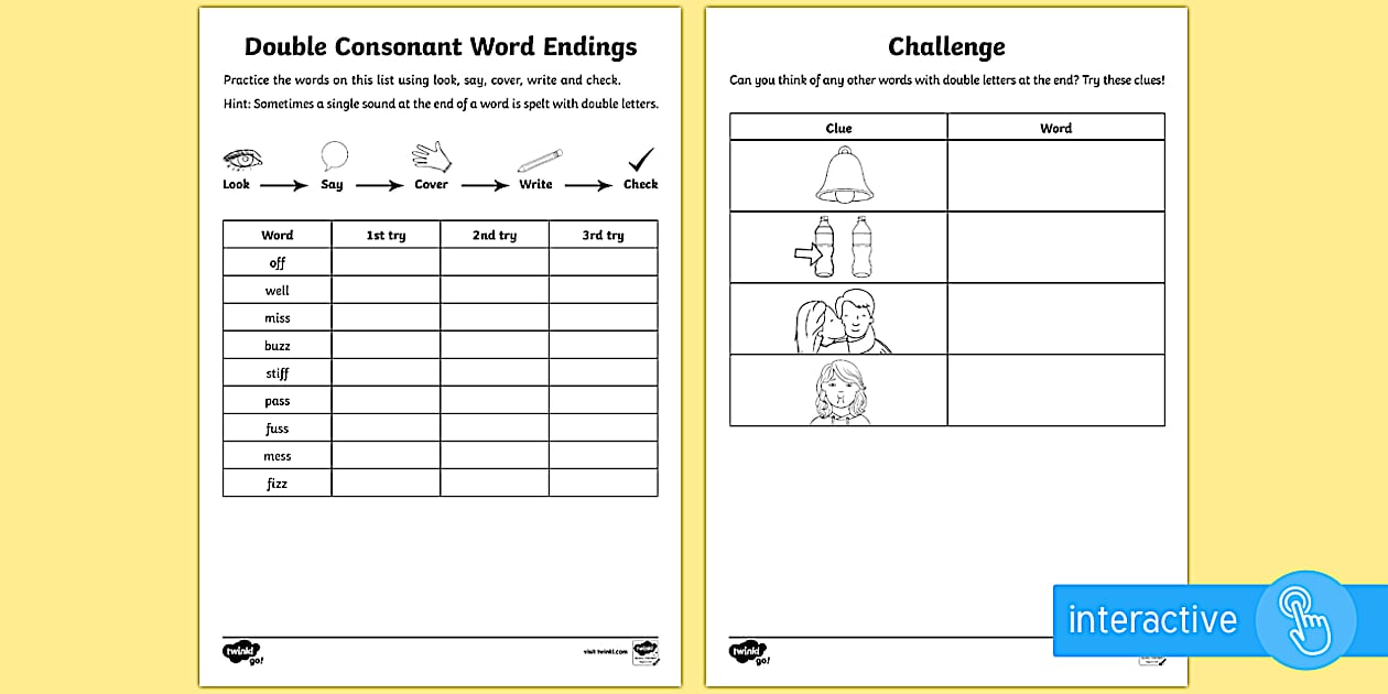 Editable Year 1 Spelling Practice Double Consonant Word Endings Worksheet
