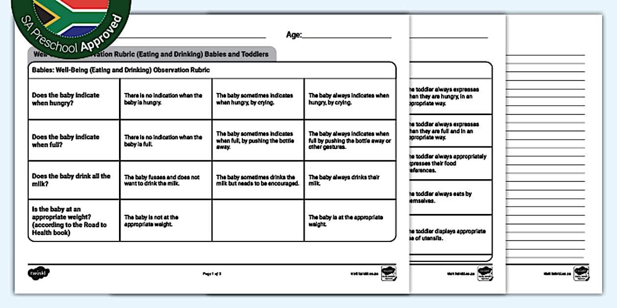 Babies and Toddlers: Observation Rubric: Eating - Twinkl
