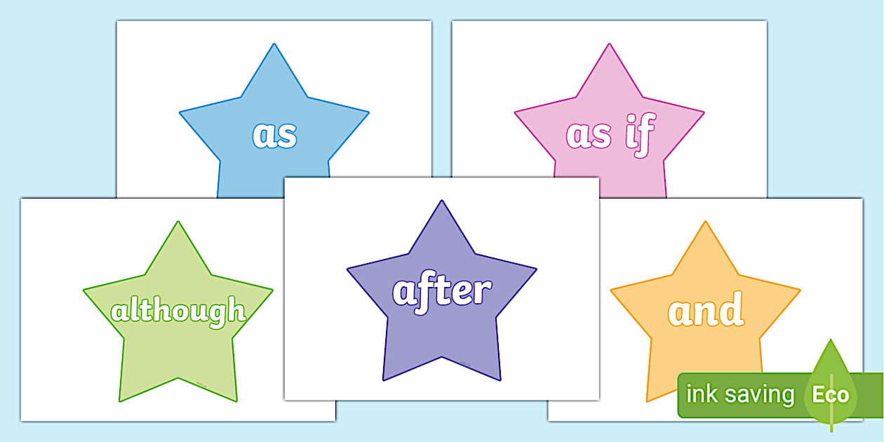 Editable Conjunctions on Stars Pastel Colours (teacher made)