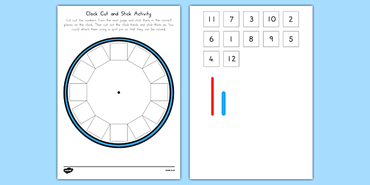 Black and White Blank Clock Cut Out Cut and Stick Activity