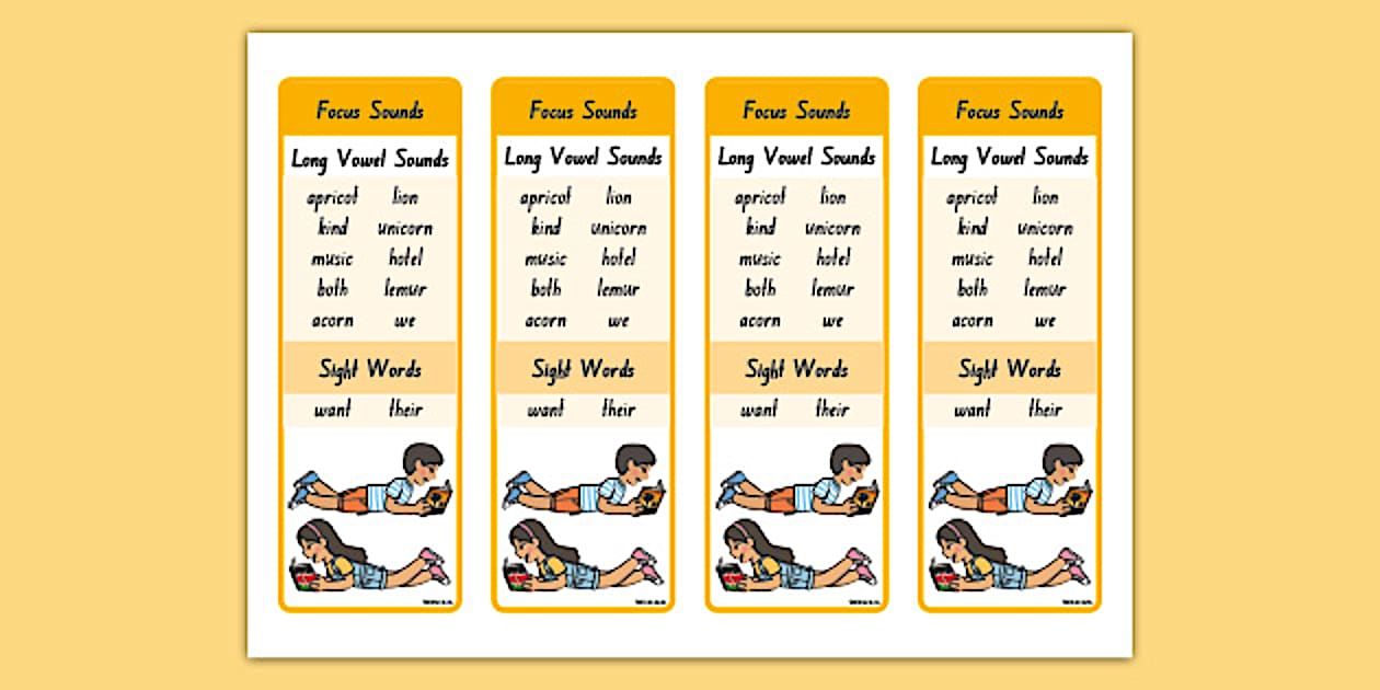 Long Vowel Sounds Focus Words Bookmarks - Level 5 Week 9