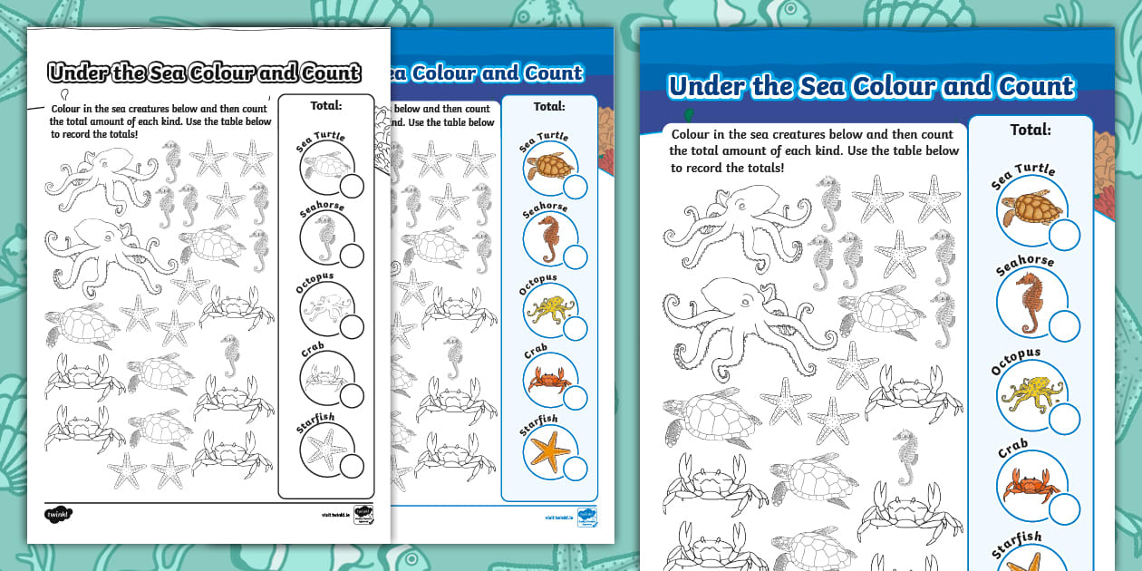 Under the Sea Colour and Count Worksheet