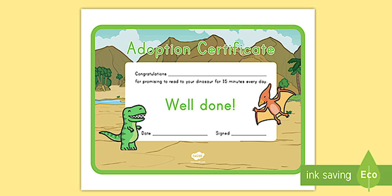 Adopt a Dinosaur Reading Certificate for Kids | Twinkl USA