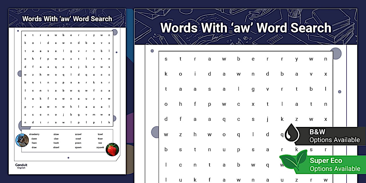 Reinforcing Sounds: Words With 'aw' Word Search