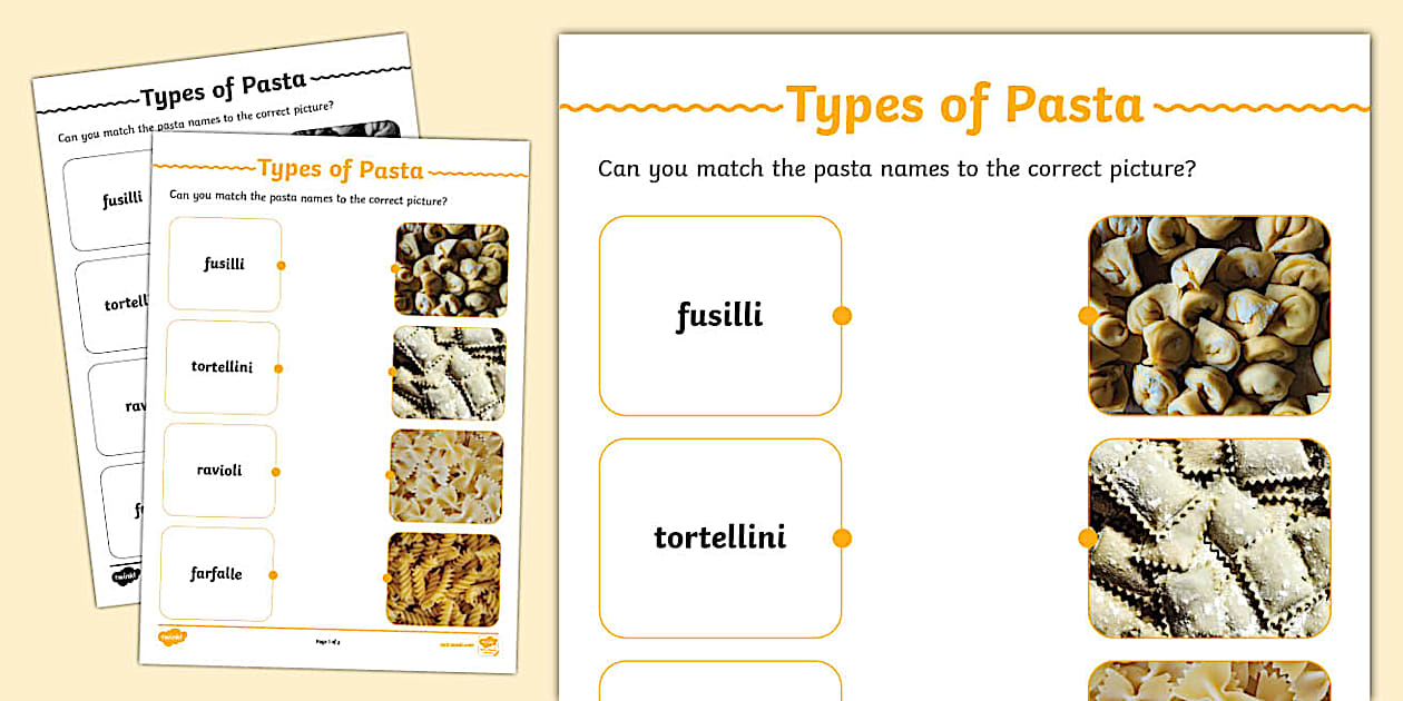 Types of Pasta Matching Worksheet (teacher made) - Twinkl