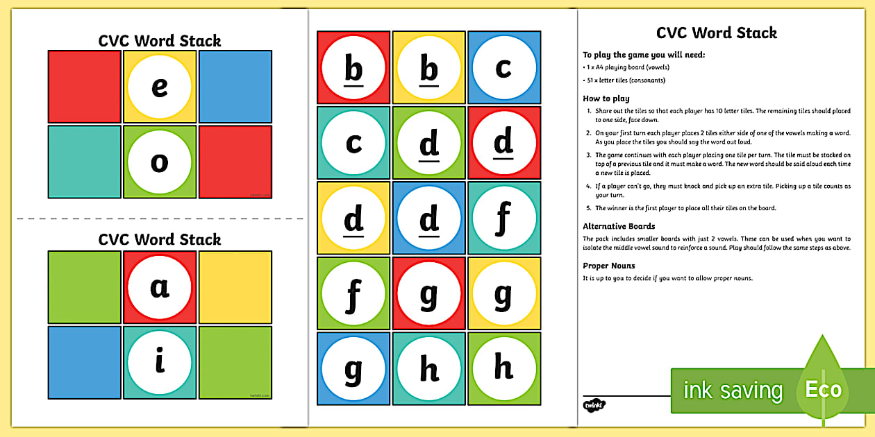 Black and White CVC Word Stack Game (teacher made) - Twinkl