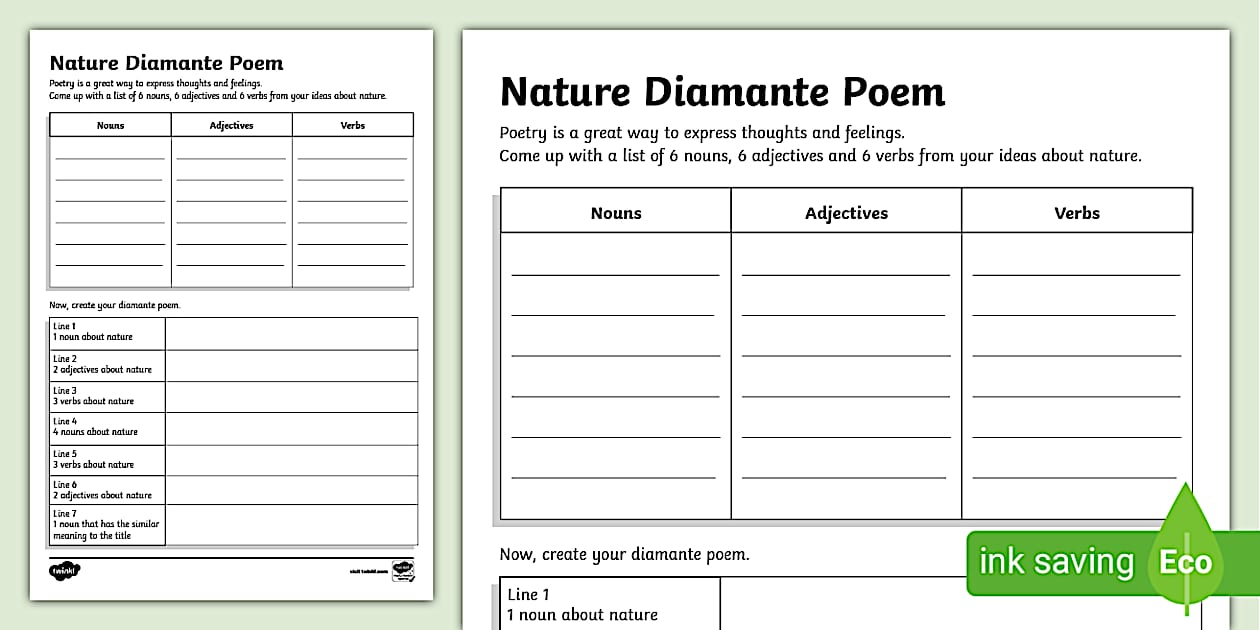 Nature Diamante Poem Template,Nature Poem,Diamante - Twinkl