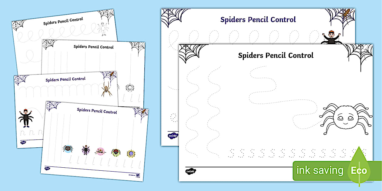 Spiders Pencil Control Worksheet (teacher made) - Twinkl