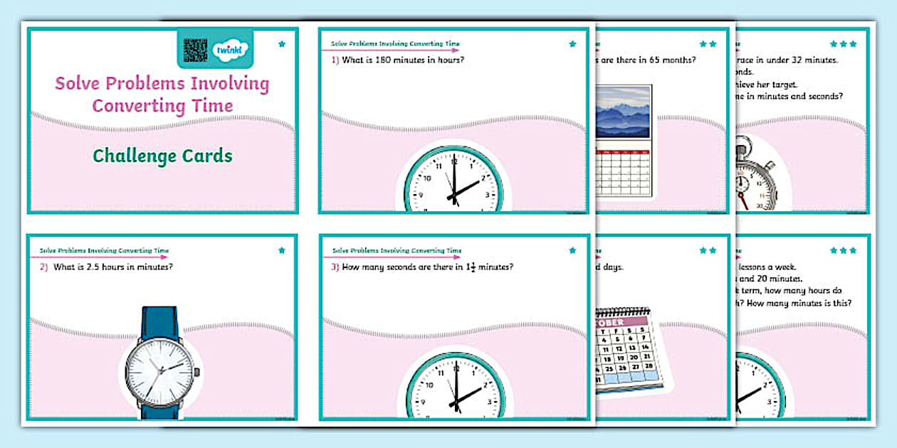 Solve Problems Involving Converting Time Challenge Cards