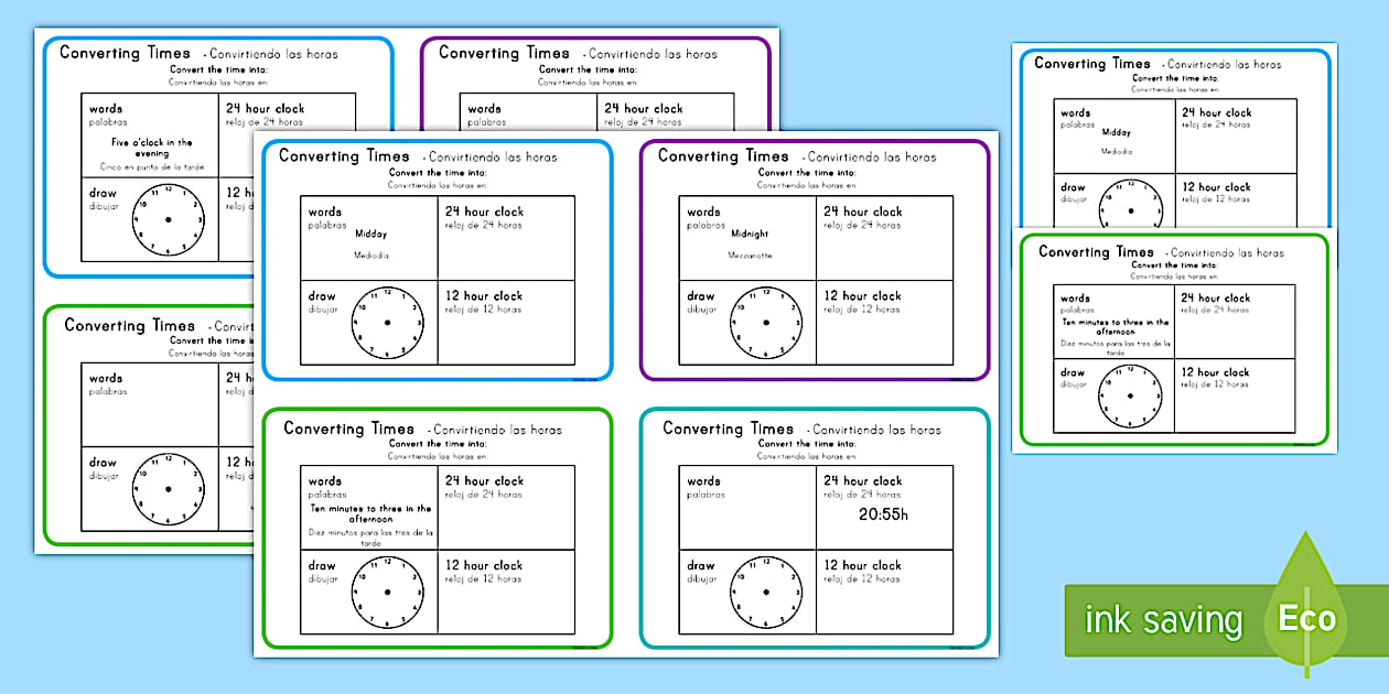 Converting Time Challenge Cards - English/Spanish - Converting Time ...