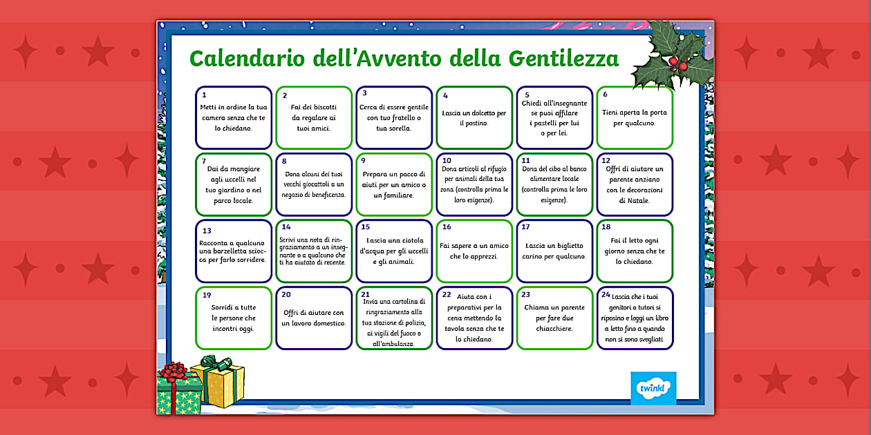 Avvento - Calendario della Gentilezza - Twinkl