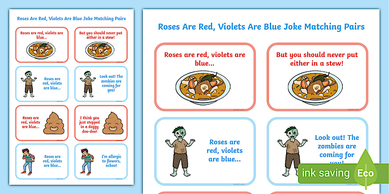 Roses Are Red, Violets Are Blue Joke Matching Pairs - Twinkl