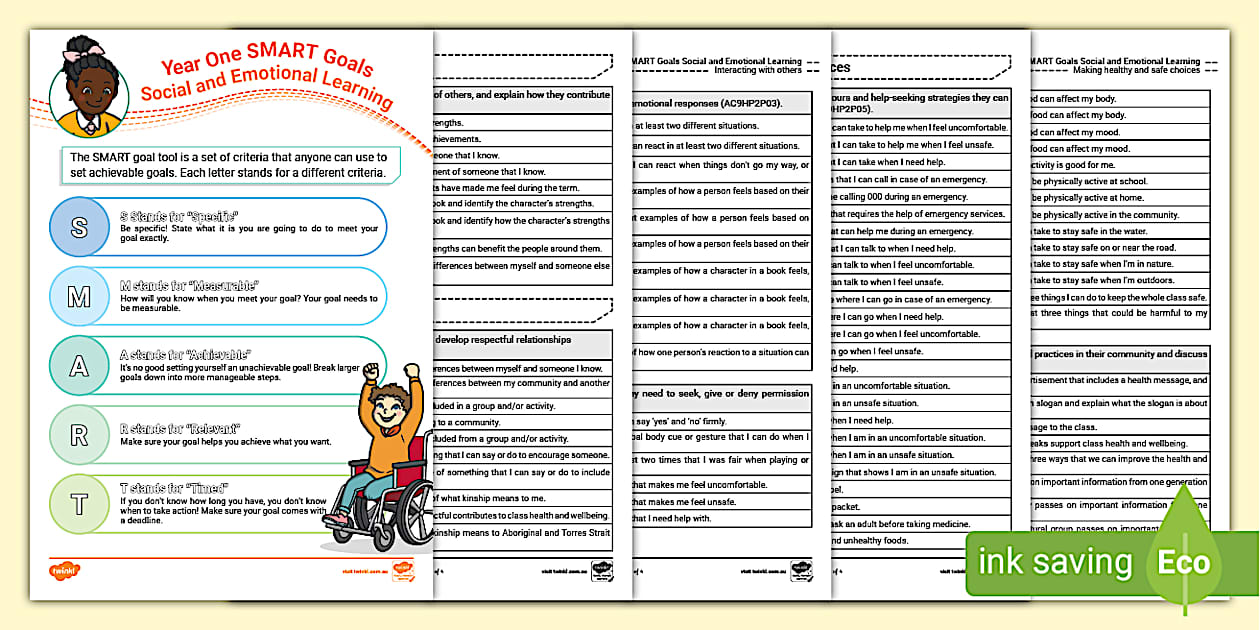 Year One SMART Goals Social and Emotional Learning - Twinkl