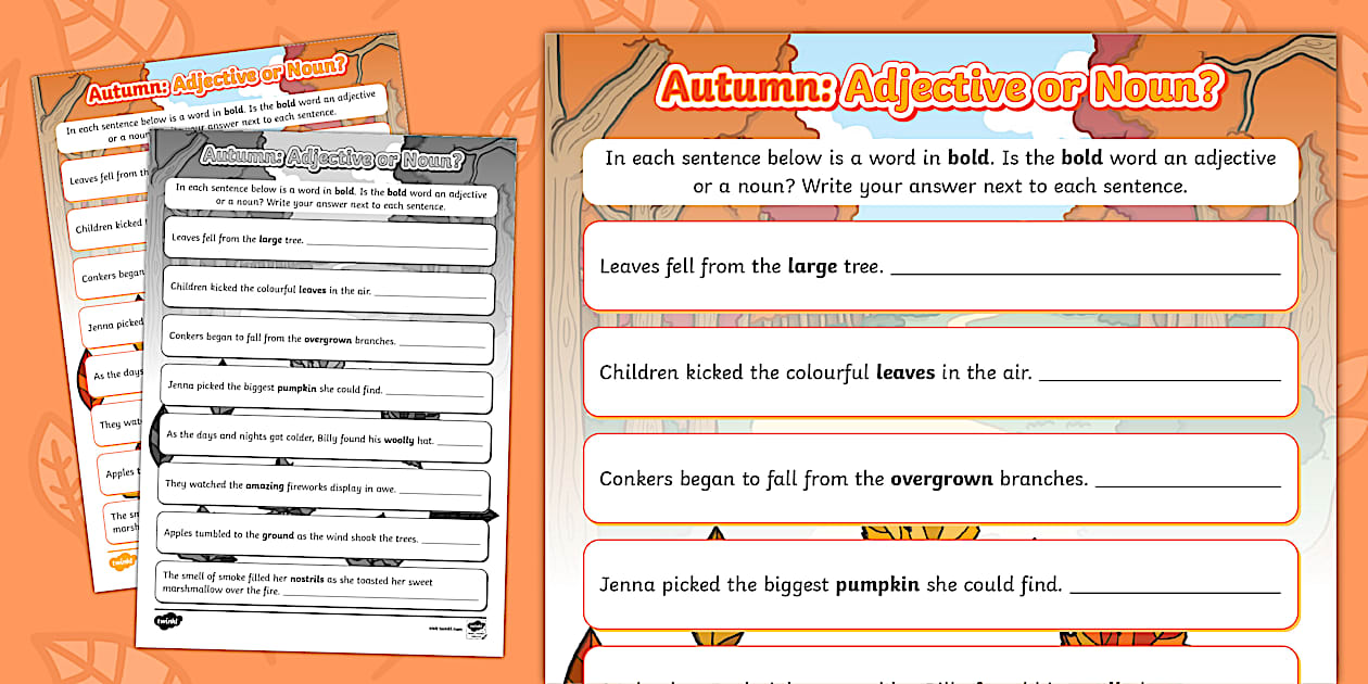 Autumn Adjective or Noun? Worksheet (teacher made) - Twinkl