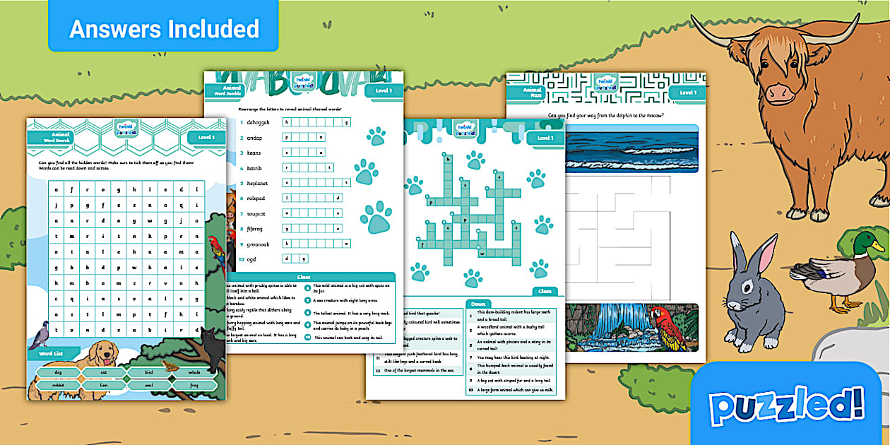 Animals Bumper Puzzle Pack Ages 6 - 11+ (teacher made)