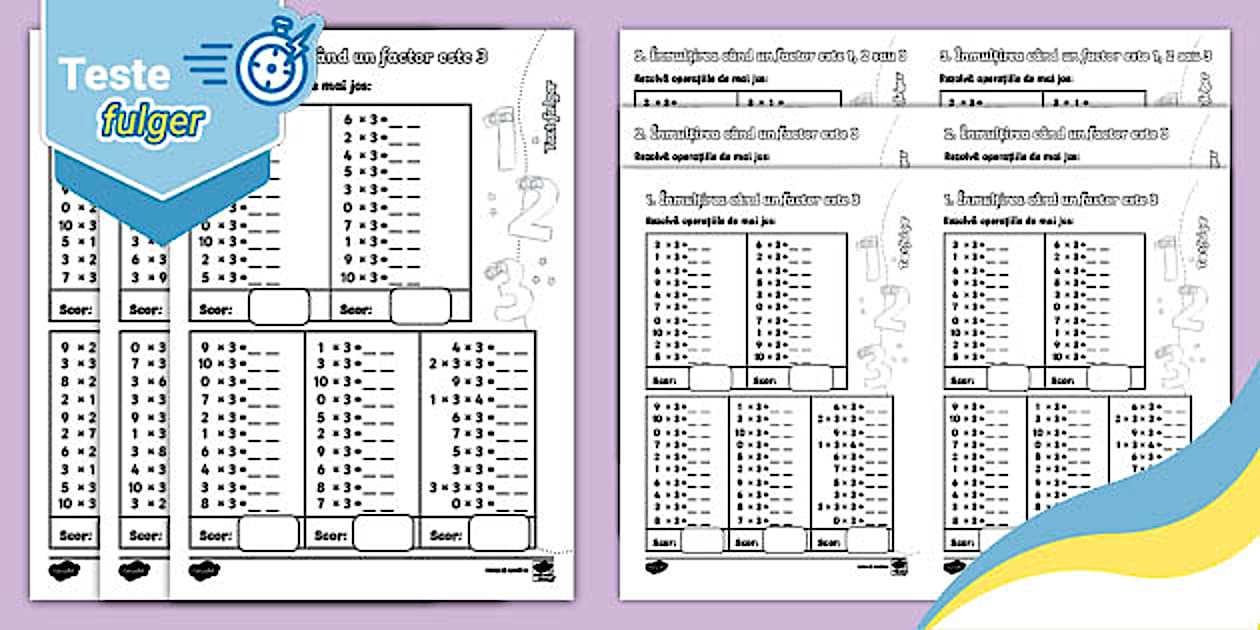 Înmulțirea când un factor este 3 – Test fulger - Twinkl