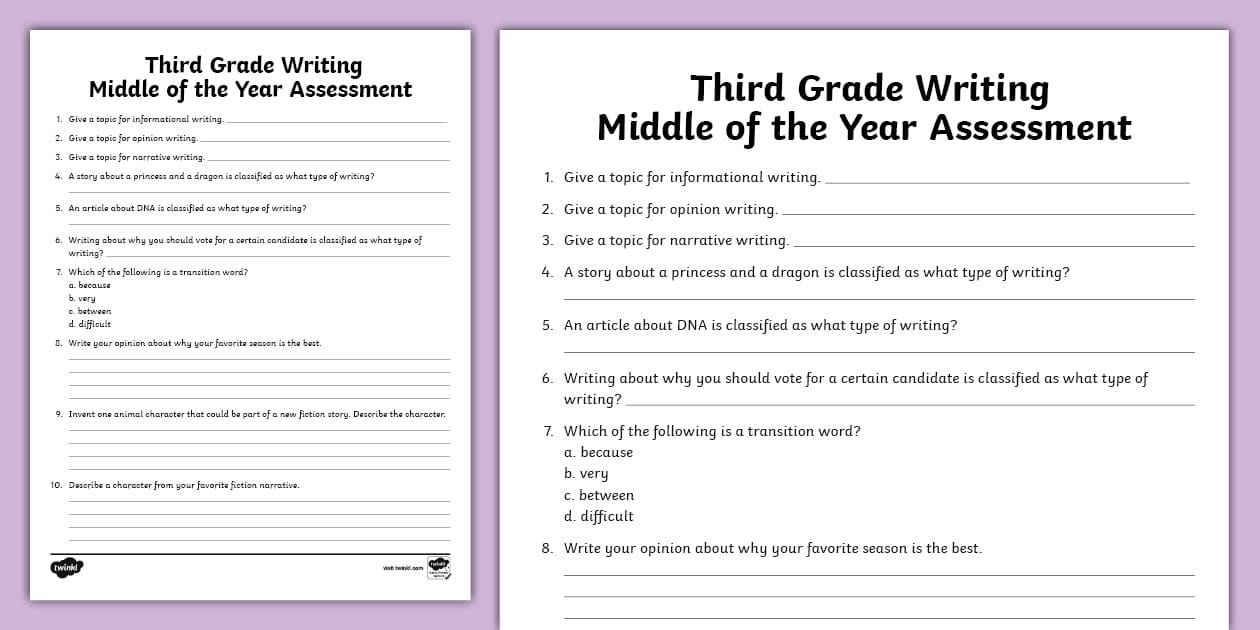 Third Grade Middle of the Year ELA Writing Assessment