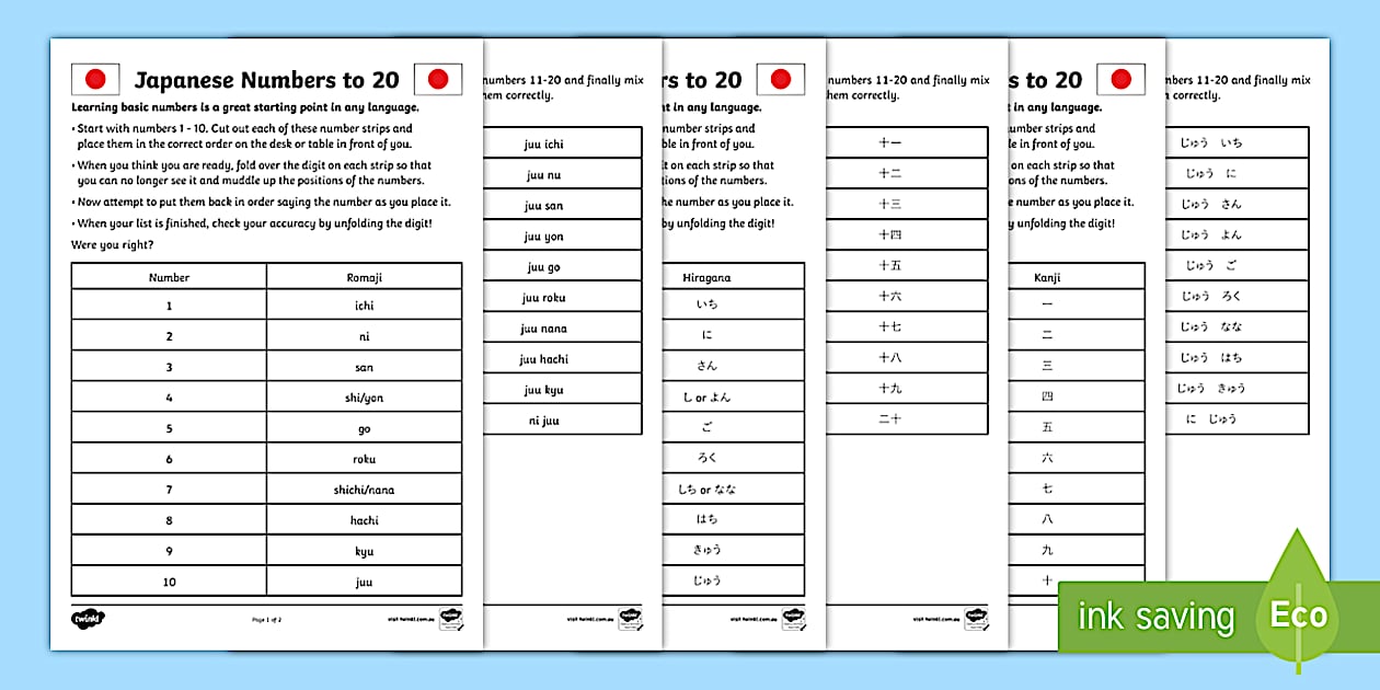 Numbers to 20 Japanese Worksheet (teacher made) - Twinkl