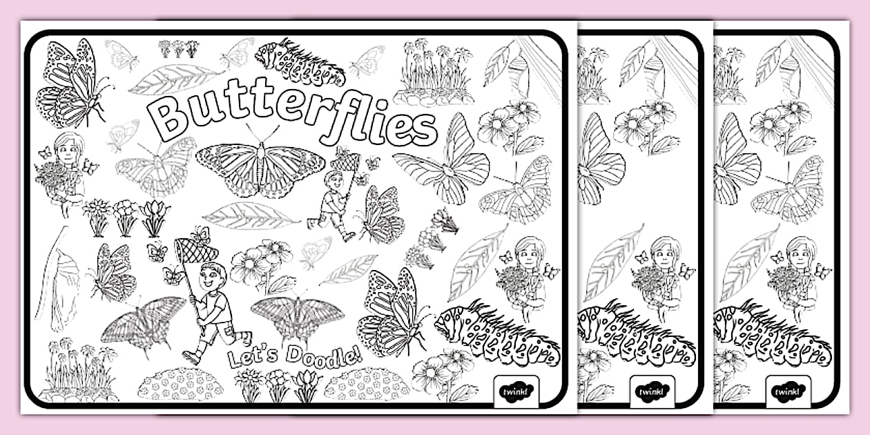 Butterflies Doodle Colouring Pages - KS1 - Twinkl