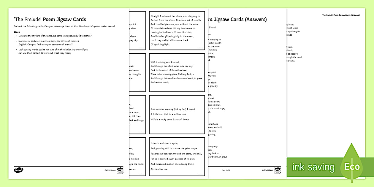Editable Poem Jigsaw Cards to Support Teaching on an Extract from The ...