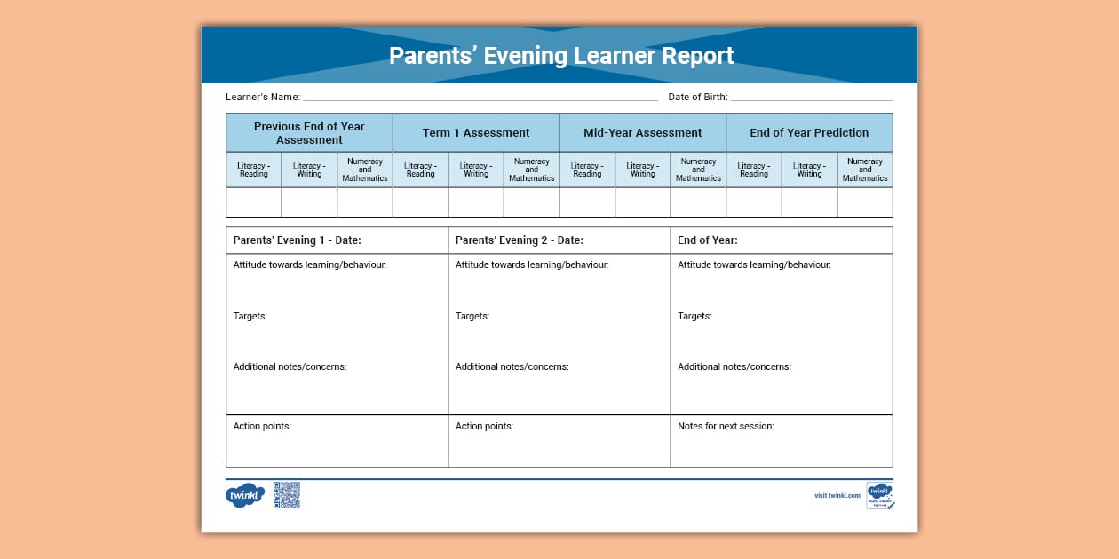 Parents' Evening Learner Report Sheet (Teacher-Made)